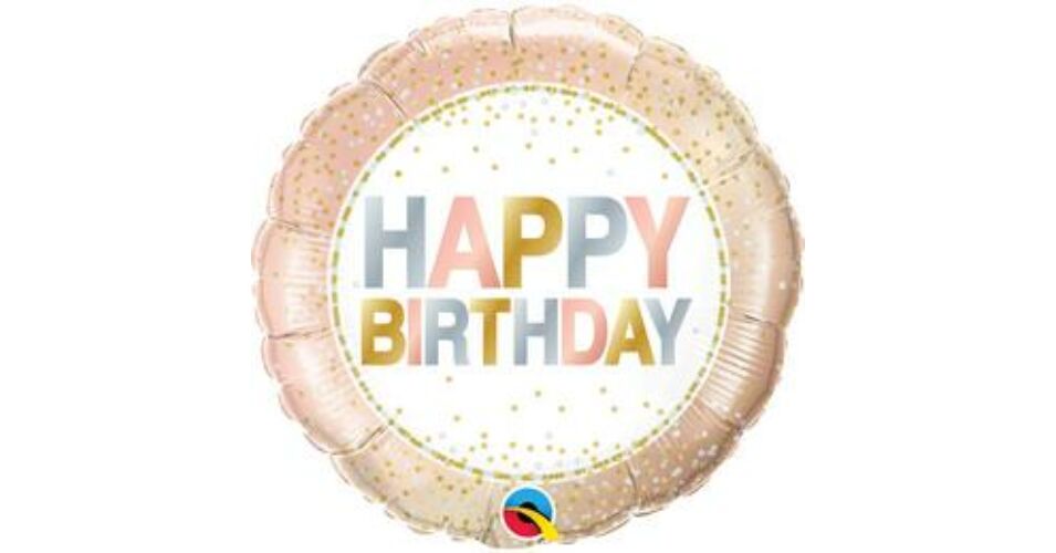 18 inch-es Birthday Metallic Dots Szülinapi Fólia Lufi, Rózsaarany ...